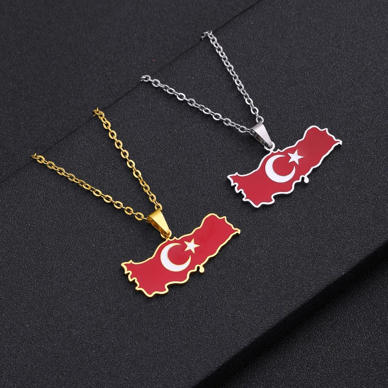 Enamel Turkey Map Flag Stainless steel Necklace Pendant Women Turkish ...