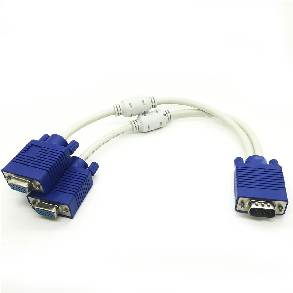 New Arrival 1 Computer to Dual 2 Monitor VGA Splitter Cable Video Y Splitter 15 Pin Two Ports ...