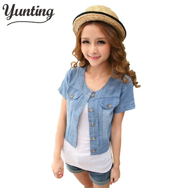 2023-New-Fashion-Women-Round-Neck-Short-Denim-Jean-Jacket-Coat-Half ...