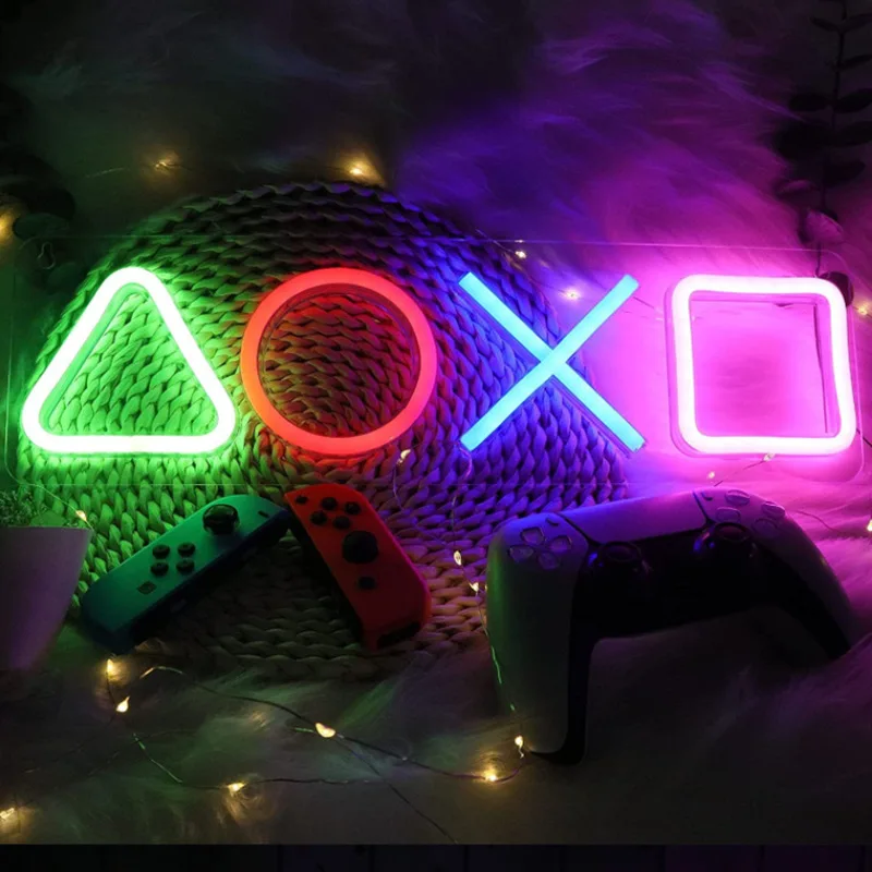 NEON,Red Neno Night--Lampe néon avec icône de jeu PS4, panneau de ...