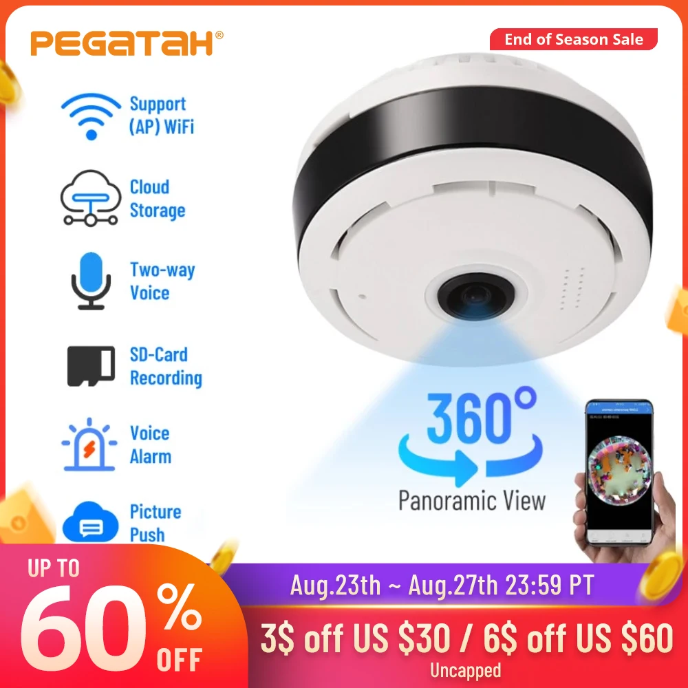 P2p 3mp Wifi Camera 360 Degree Panoramic Fisheye Lamp Wireless Ip ...