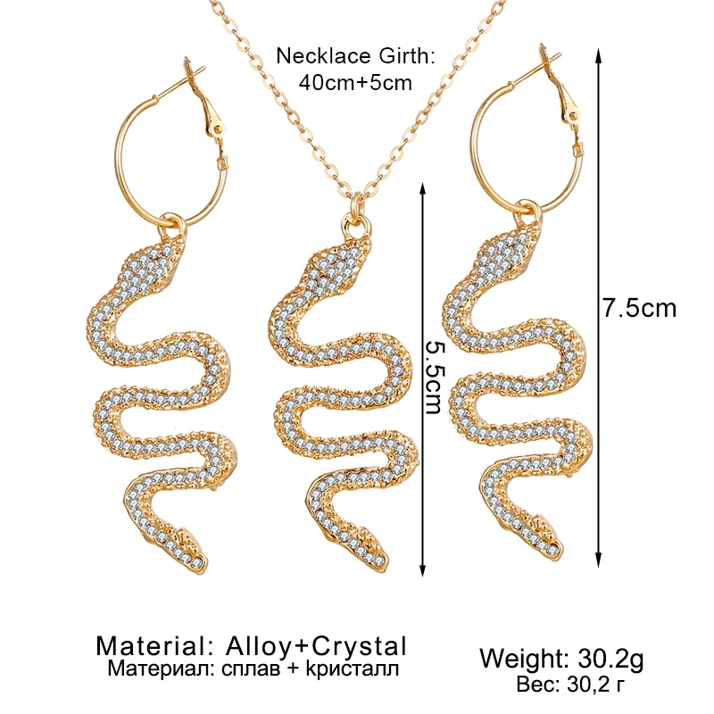 Ensemble de bijoux serpent en cristal pour femmes, collier et boucles'oreilles en forme de ...