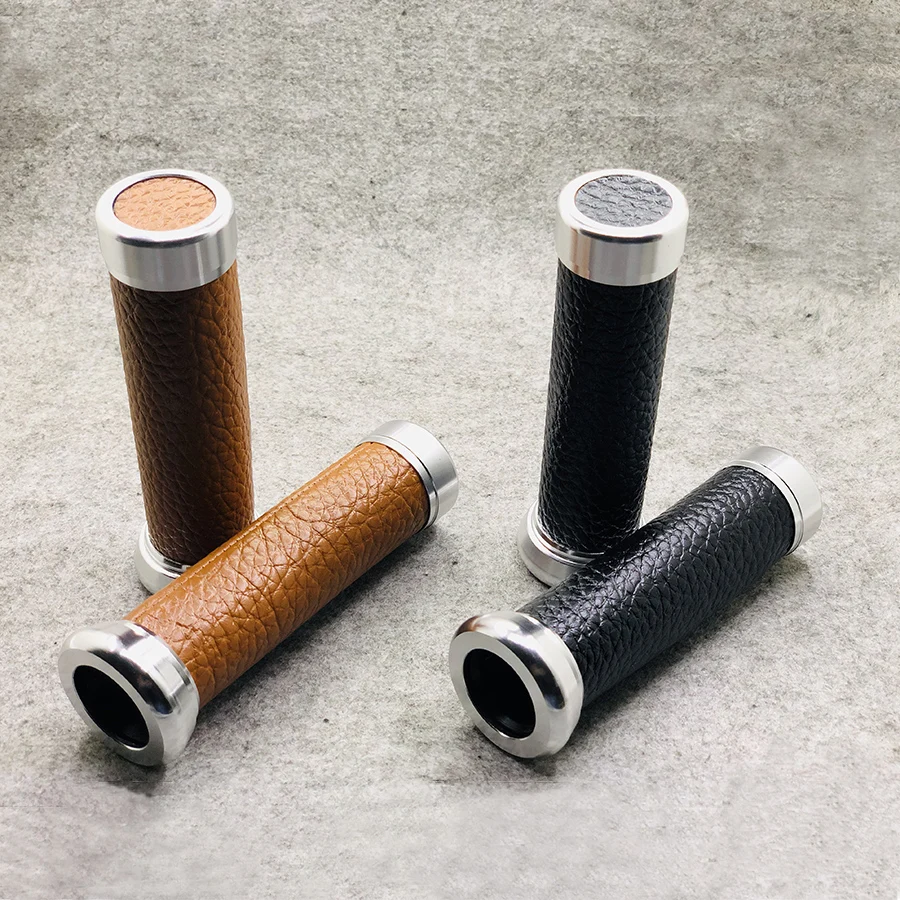 Universal Aluminum Leather Motorcycle Hand Grips 22mm Scooter Motorbike ...