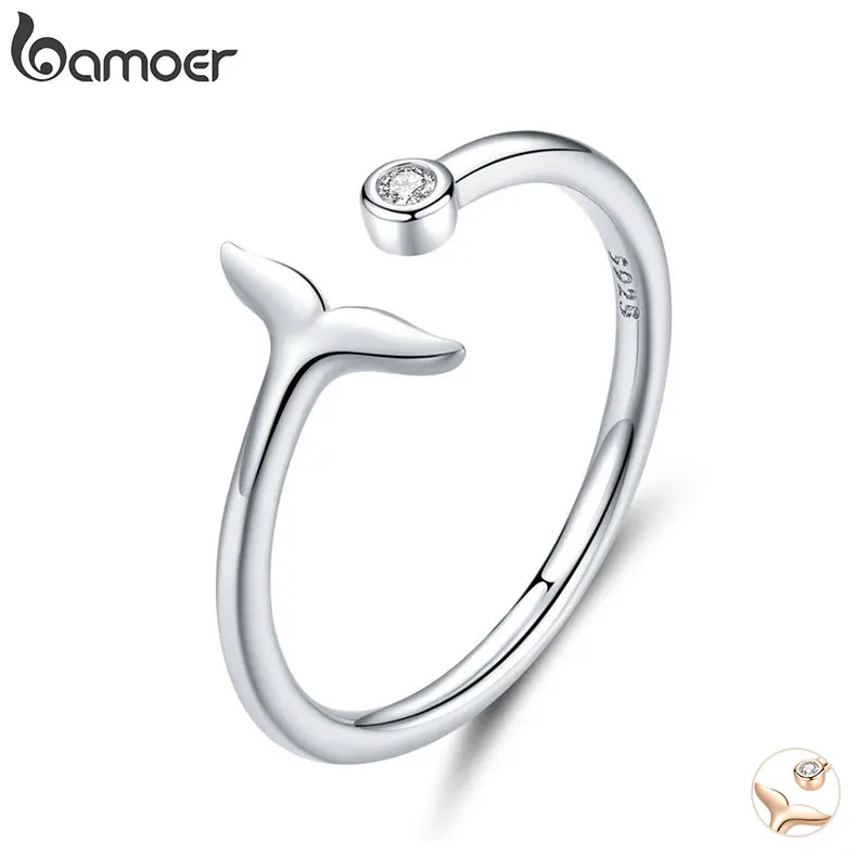 Bamoer 925 Sterling Silver 2 Color Fish Tail Mermaid Open Finger Rings ...