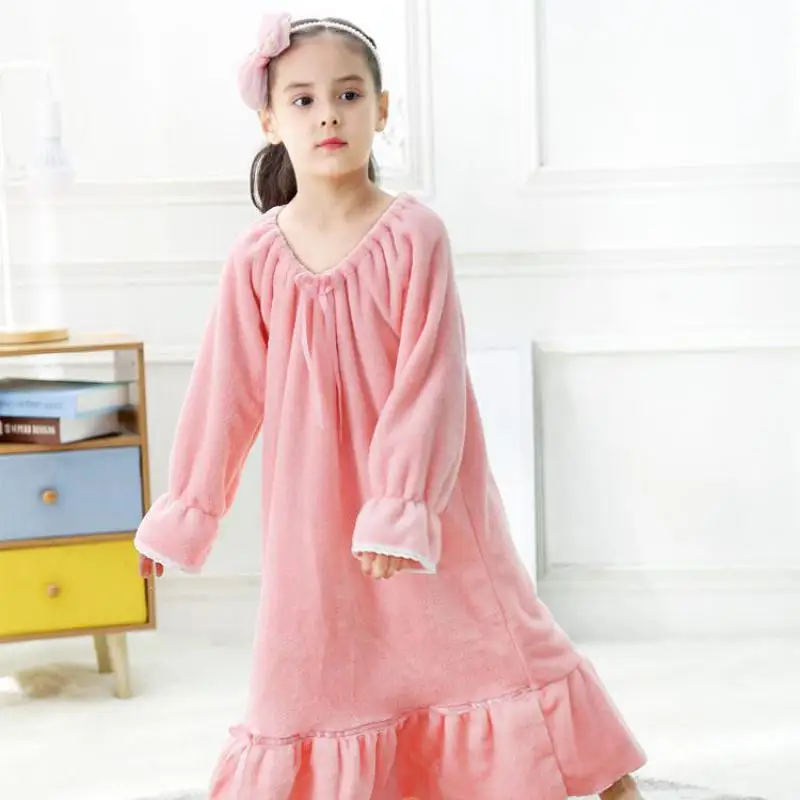 Baby Girls Flannel Nightgown Winter Children Long Sleeve Ankle Length ...