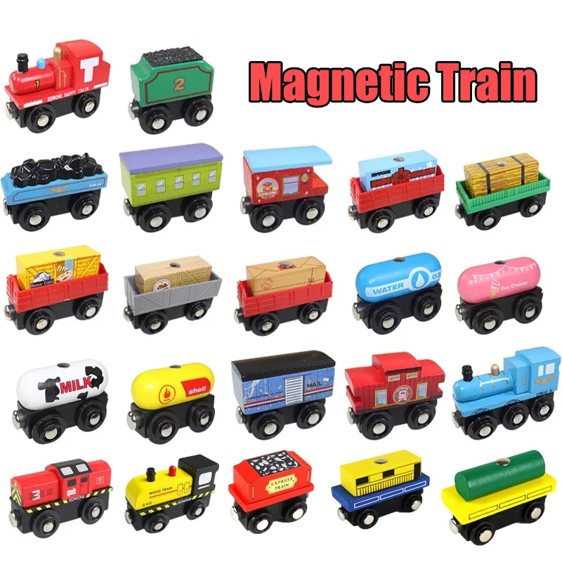 1PCS Wood Train Toys Magnetic Wooden Trains Model Car Toy Wooden ...