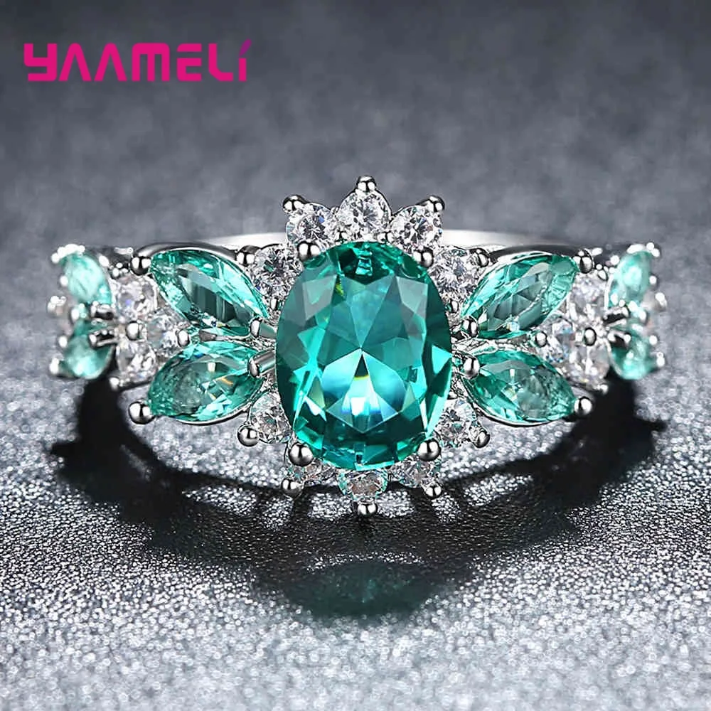 Classic Blue Crystal Wedding Rings For Women 925 Sterling Silver Aaa Cz ...