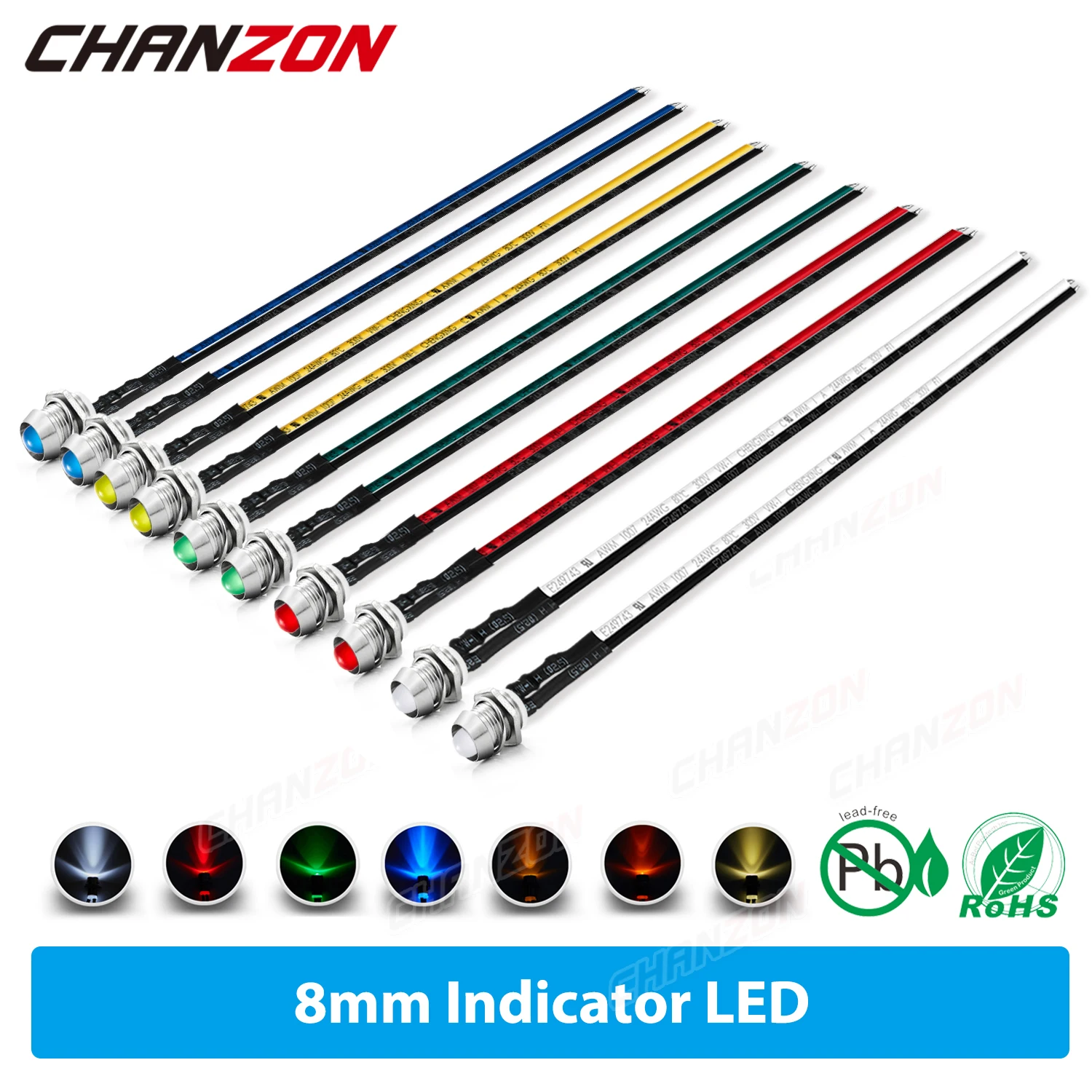 12V LED 8mm LED Indicator Kit Warm White Red Green Blue Yellow Orange ...