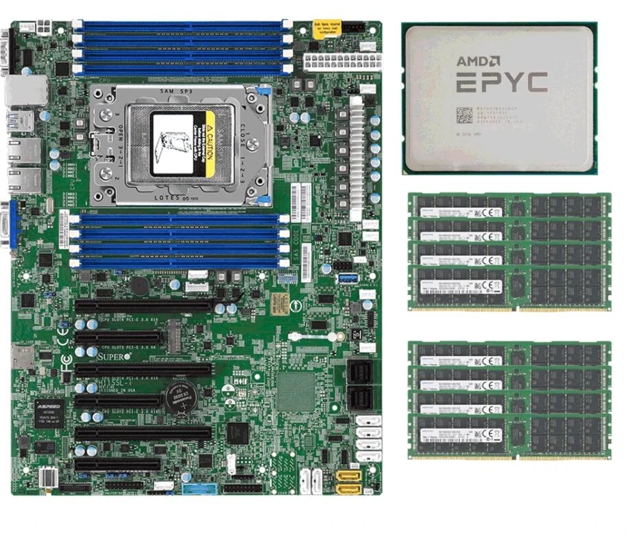 Supermmicro H11SSL i Mainboard + AMD EPYC 7551P CPU + 8X32GB(256GB) RAM ...