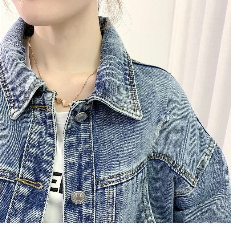 [EWQ] 2020 Spring New Full Sleeve Turn-down Collar Loose Women Cowboy ...