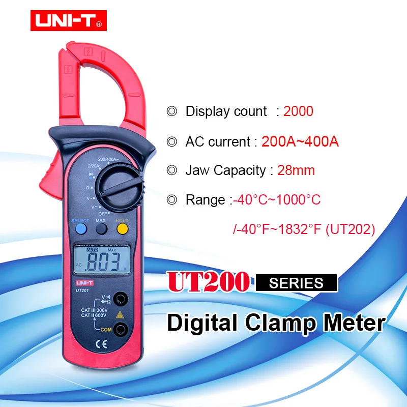 UNI T UT200 LCD الرقمية المحمولة المشبك المتر الخلفية أوم DMM DC AC ...