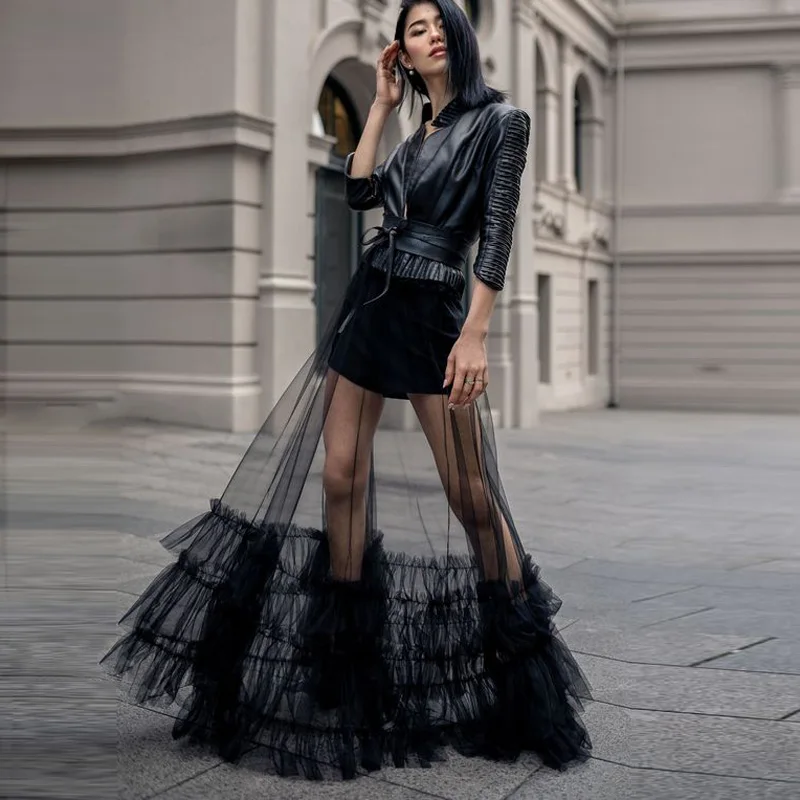 Jupe longue en Tulle transparent à une couche, jupe longue noire à ...