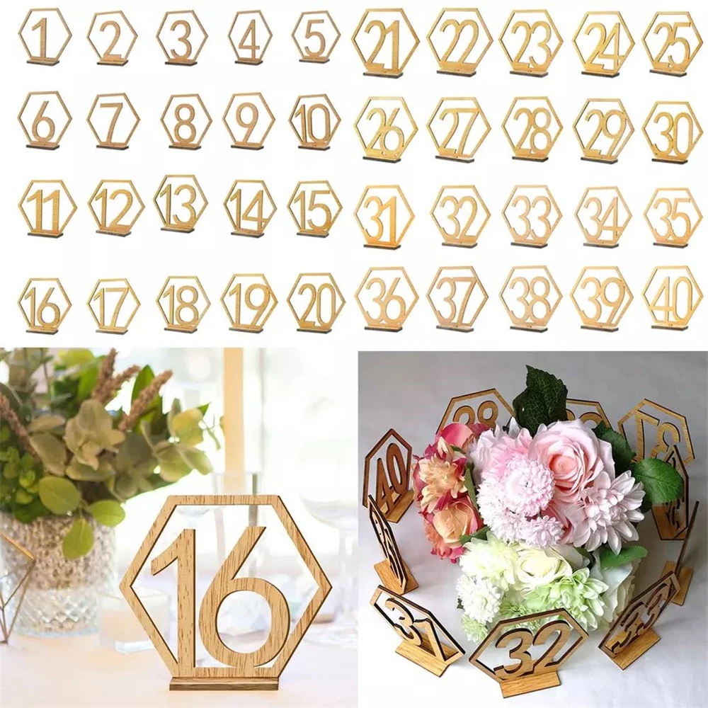 10pcs 1-40 Numbers Wood Signs Wedding Hexagon Table Number Wooden Table ...