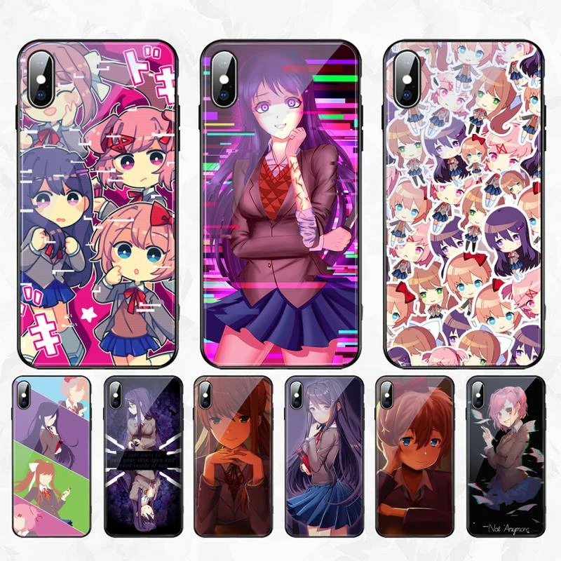 Hot Sale Ddlc Doki Doki Literature Club Black Phone Case Tempered Glass ...