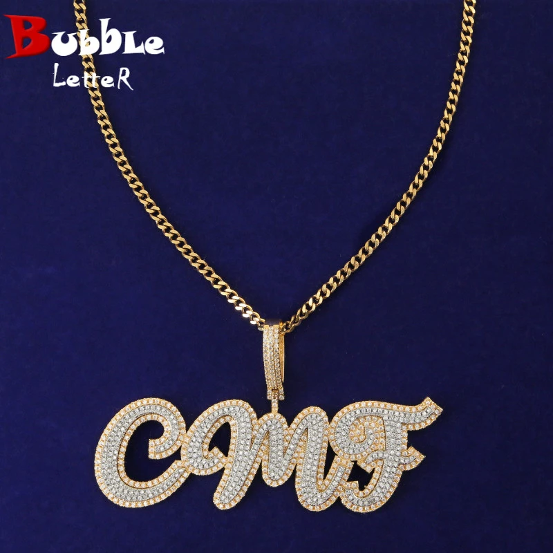 Bubble Letter Customized Necklaces Name Plates Pendants Real Gold Color ...