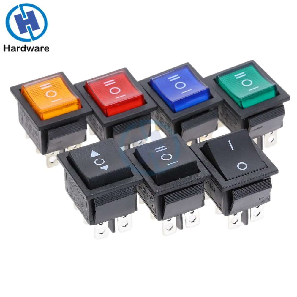 KCD2 Rocker Switch On-Off-On Power Switch 3 Position 6 Pins With Light ...