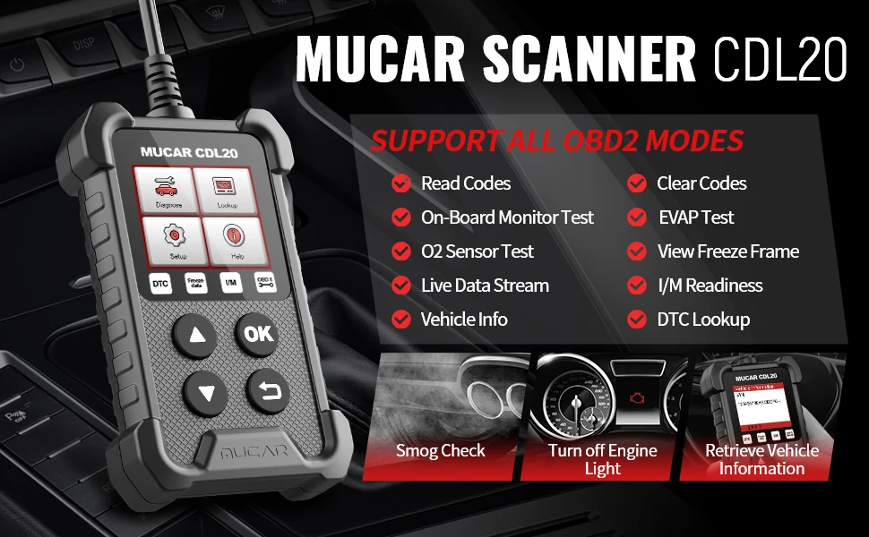 Mucar Cdl20 Obd2 Scanner Eobd Car Code Reader With Full Obd2 Function ...