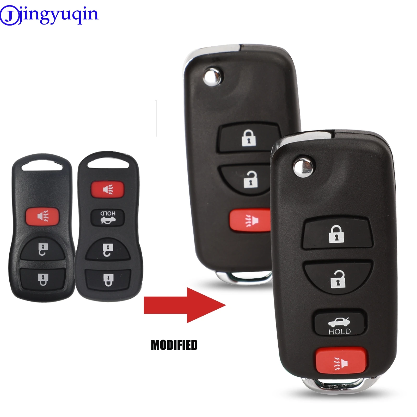Jingyuqin Modified 3/4 Buttons Remote Folding Car Key Shell For Nissan ...