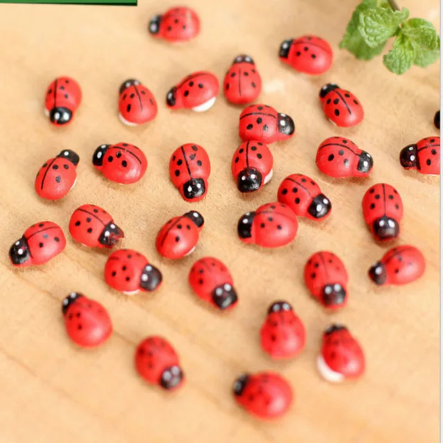 100pcs Tiny Resin Bees Ladybugs Craft Garden Red Landscape Ladybug ...