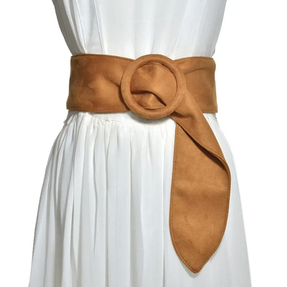 Moda feminina cinto de camurça de cor sólida fivela de anel elegante ...