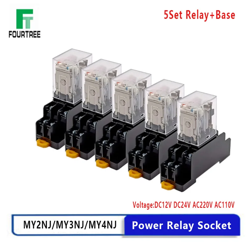 5Set-Relay-With-Socket-Base-Coil-General-DPDT-Micro-Mini ...