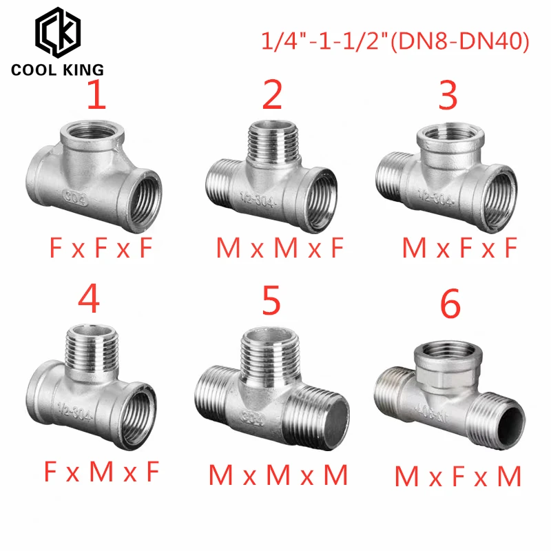 DN8/DN15/DN40 male+male+Female Threaded 3 Way Tee T Pipe Fitting 1/4" 1/2" 3/4" 1" 1 1/4" 1 1/2 ...