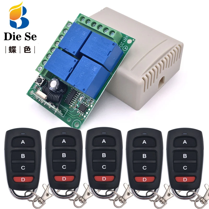 433mhz Universal Wireless Remote Dc 12v 4ch Rf Relay And Transmitter Remote Garage/led/light/fan ...