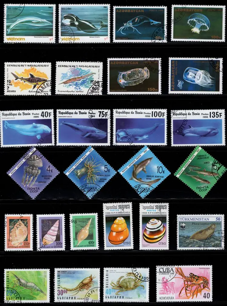 50pcs/lot Ocean Animals Stamp Topic All Different From Many Countries ...