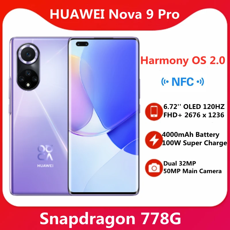 HUAWEI Nova 9 Pro 4G Smart Phone HarmonyOS 2.0 6.72” OLED 120HZ ...