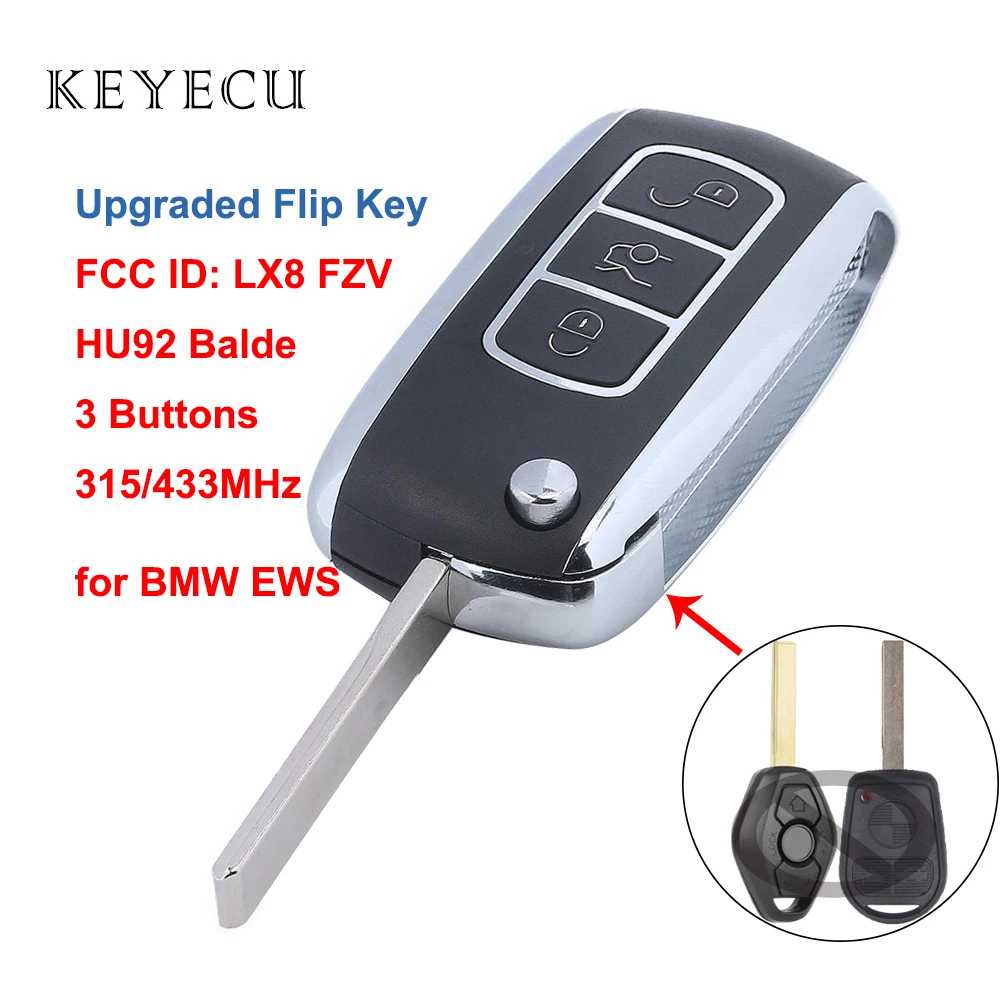 Keyecu Bentley Style Ews Upgraded Flip Folding Remote Car Key Fob 3 ...