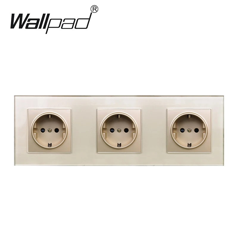 Triple Power Socket Plug Grounded Wallpad Gold Glass Frame 16a Eu ...