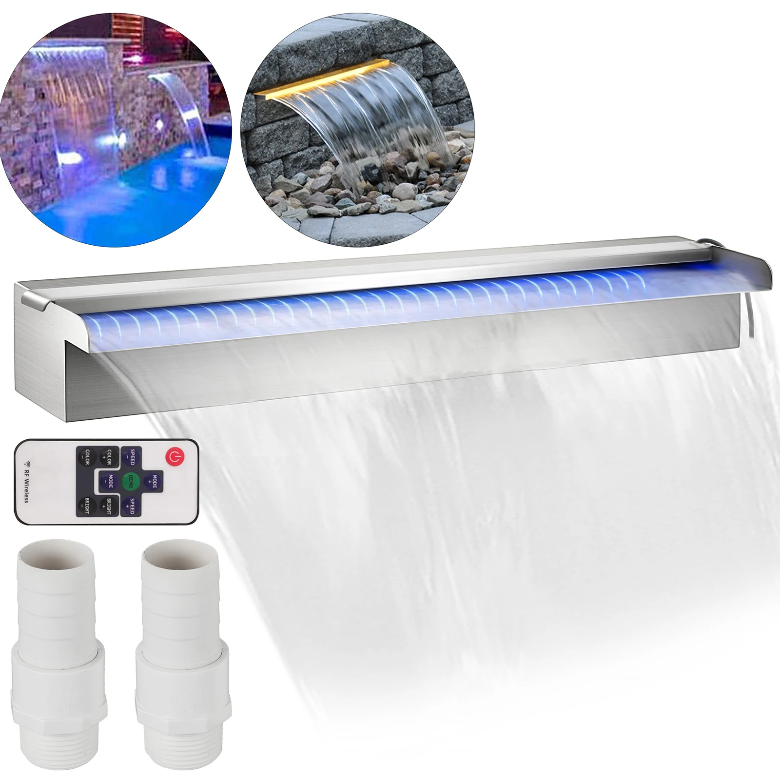 Vevor Pool Waterfall With Led Strip Lights Waterfall Spillway ...