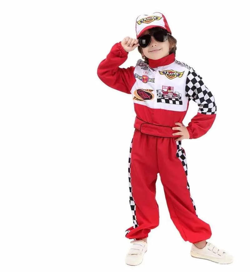 Kids Boys Halloween Racer Cosplay Red Race Car Driver Uniform Children ...