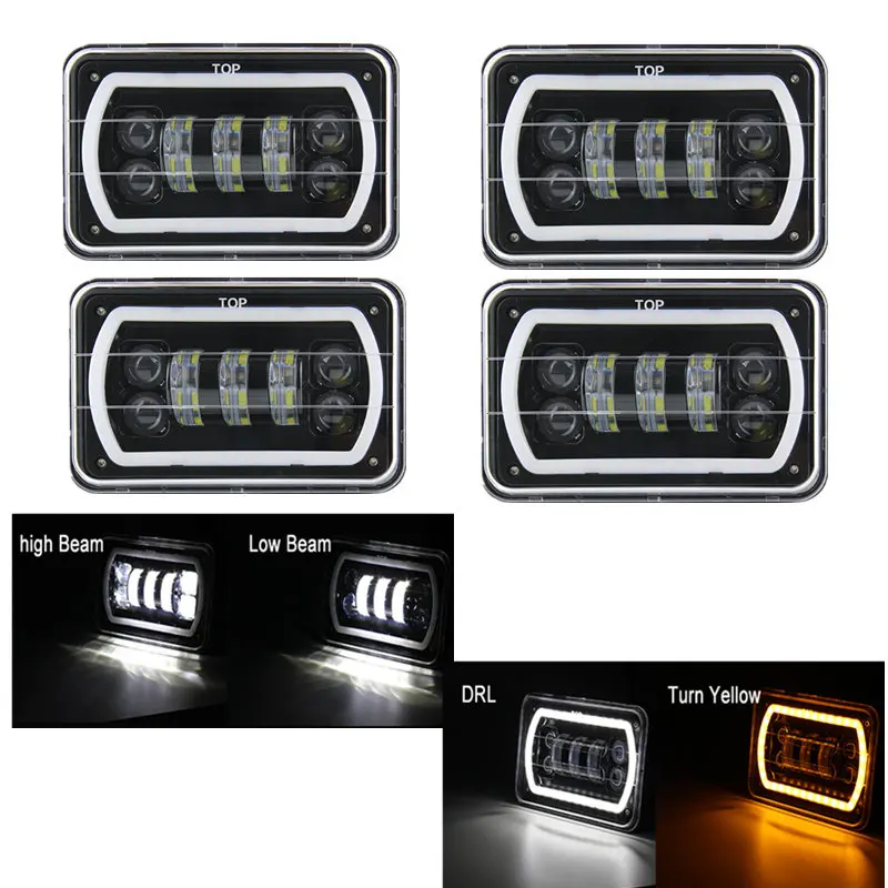 Square LED Headlights 4"x6" Sealed Beam Rectangular Replacement with ...