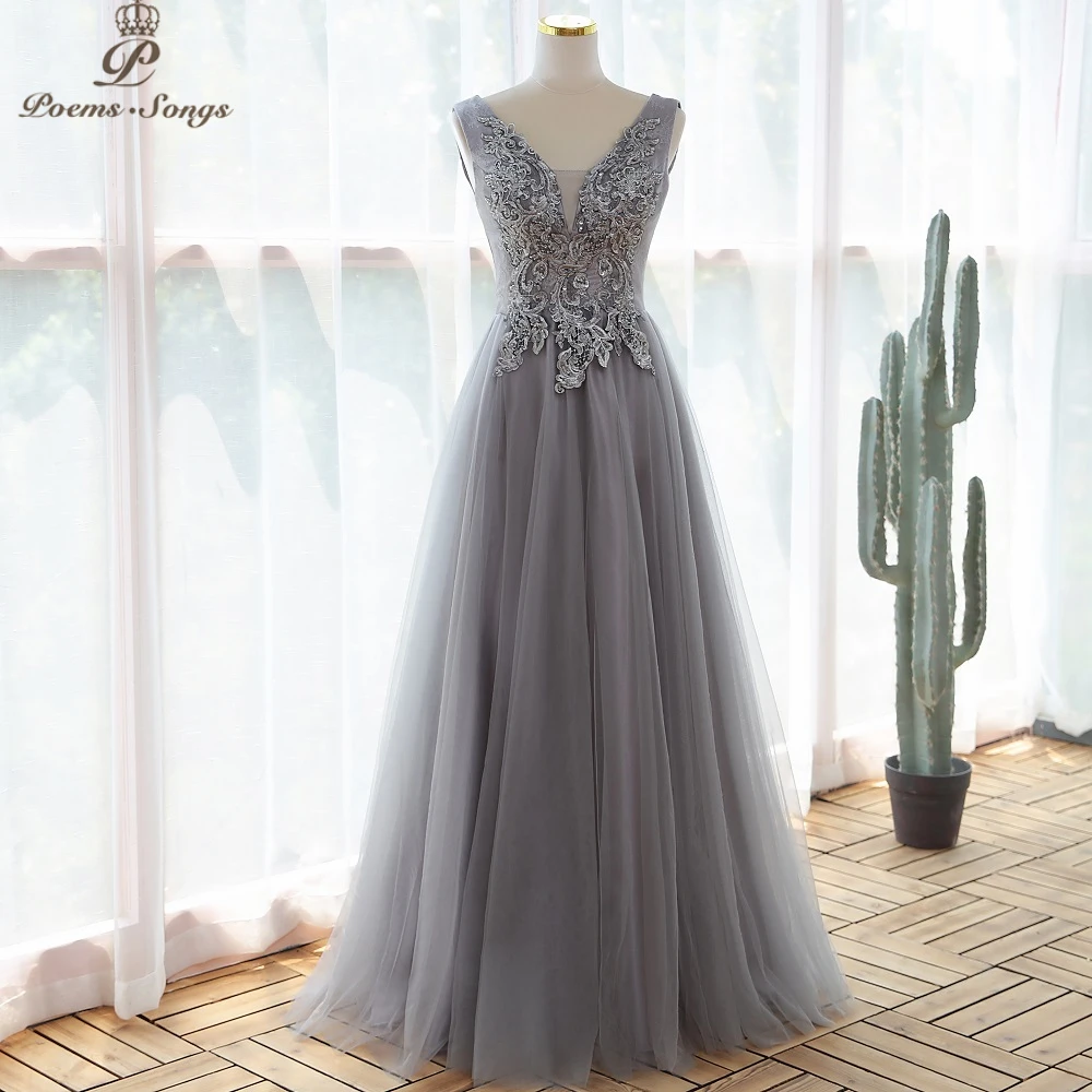 Elegant gray color Appliques style Evening dress prom dresses evening ...
