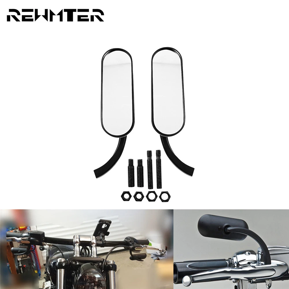 Motorcycle Metal Oval Mini Mirror Black For Harley Cafe Racer Chopper ...
