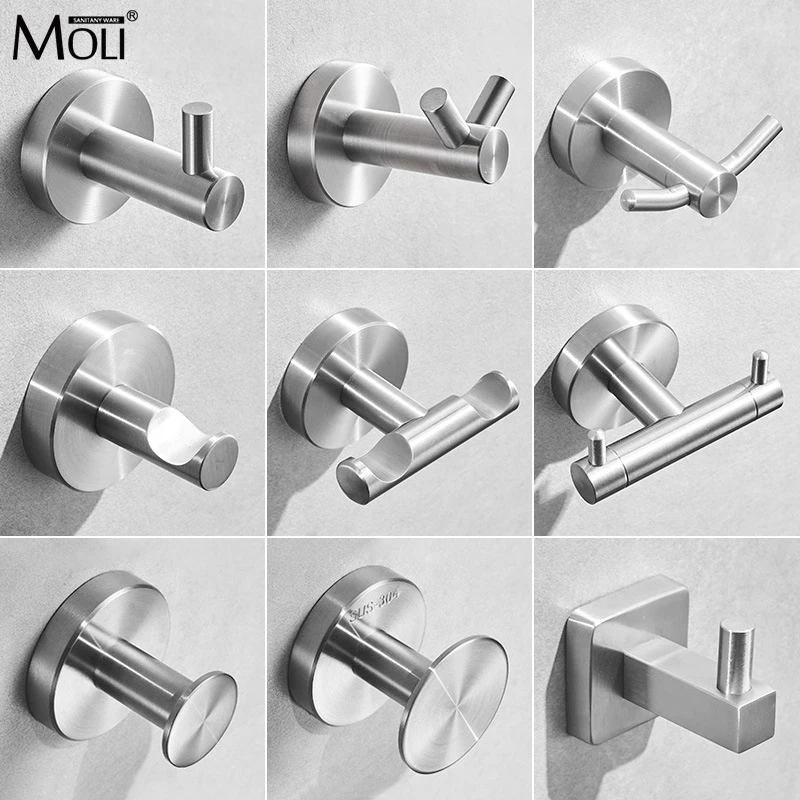 Brushed-304-Stainless-Steel-Clothes-Hook-Wall-Mounted-Towel-Hook ...