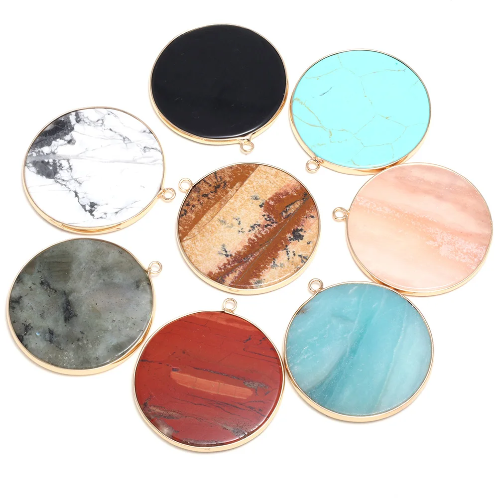 Natural Stone Agates Pendant Disc Shape Aventurine Jades Turquoises ...