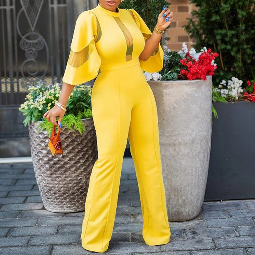 Combinaison Lanterne Longue Pour Femmes, Couleur Unie, Col Haut, Dos ...