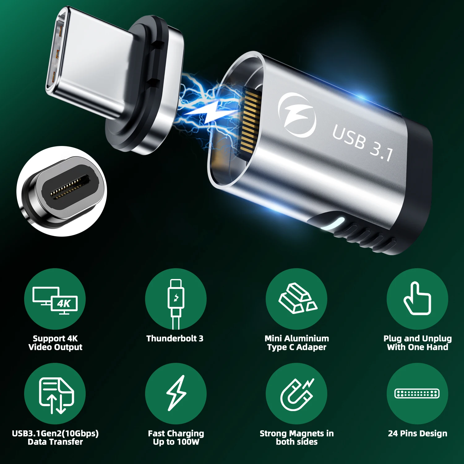 ADAPTATEUR RESEAU,type 1--Adaptateur magnétique 24 broches PD Quick ...