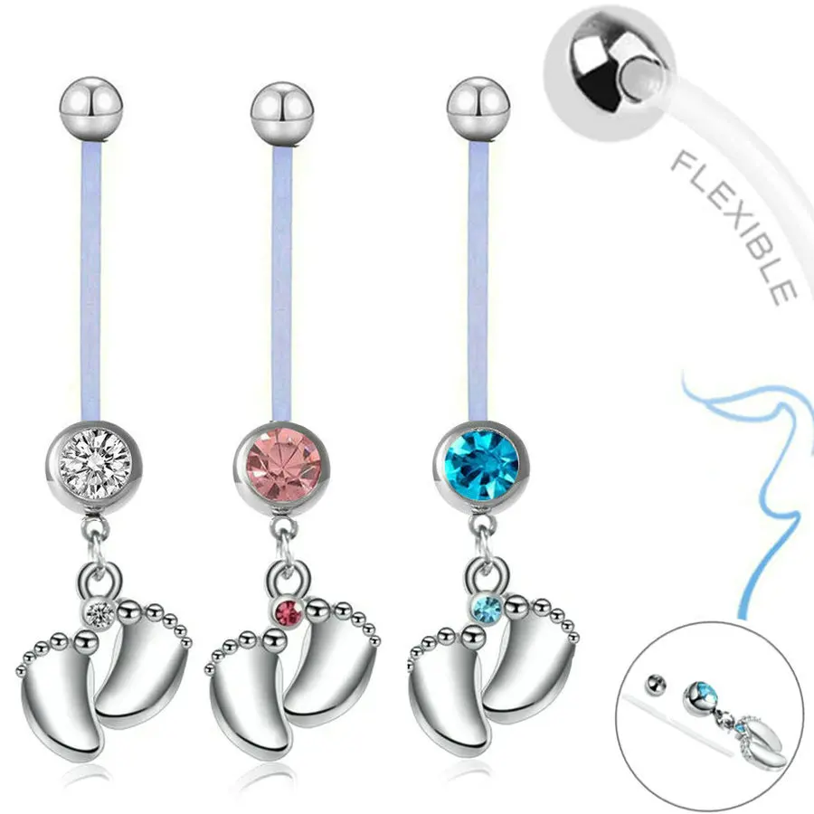 1-PC-Crystal-Baby-Feet-Pregnancy-Belly-Ring-Dangle-Flexible-Barbell ...
