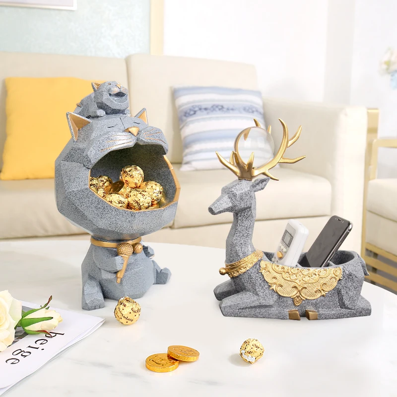 Statue de chat en 3D, accessoires de décoration pour la maison ...