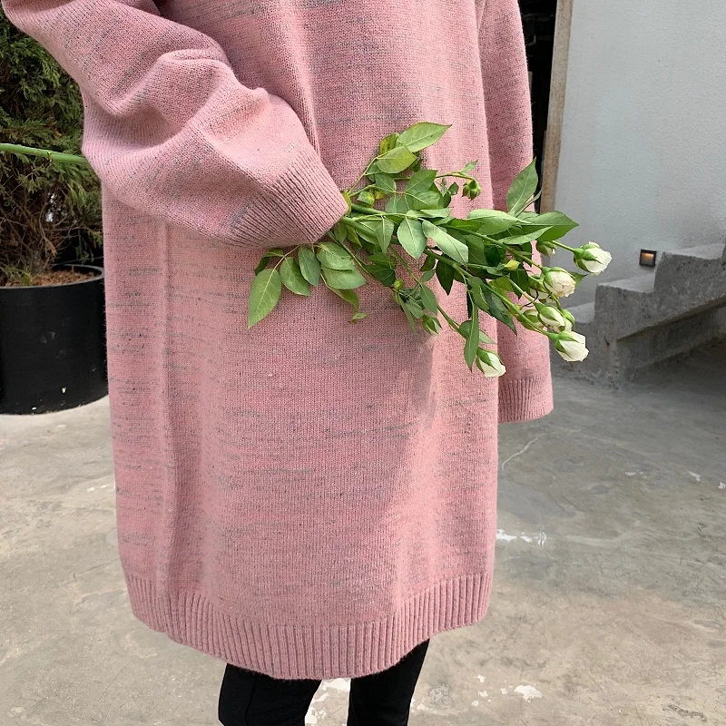 Мужские свободные повседневные розовые пуловеры, длинный свитер для ...