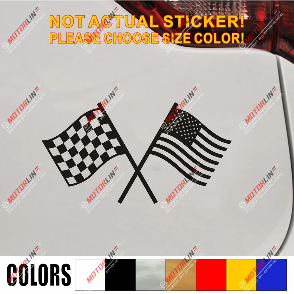 Crossed-Checkered-Flag-USA-American-Flag-Decal-Sticker-Car-Vinyl-no ...