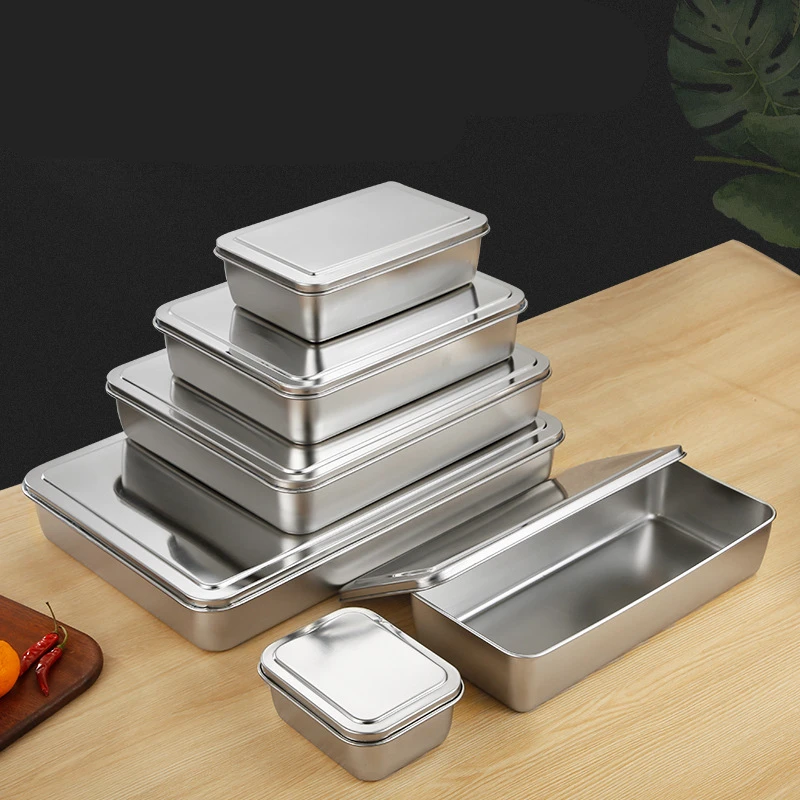 Serving Tray Metal Storage Thicken Stainless Steel Kitchen with Lid ...