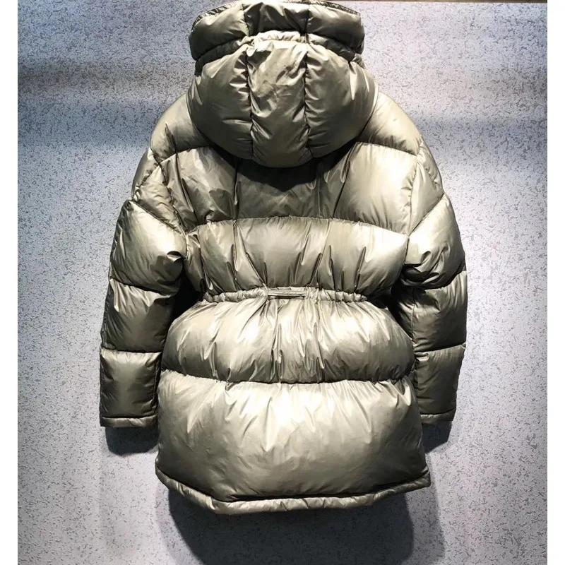 Роскошный брендовый зеленый пуховик с поясом, женский зимний пуховик ...