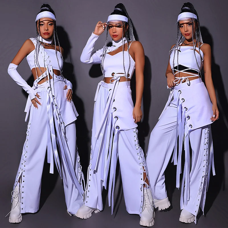 Hip-hop Street Dance Clothes Women Concert Outfits White Sets Stage ...