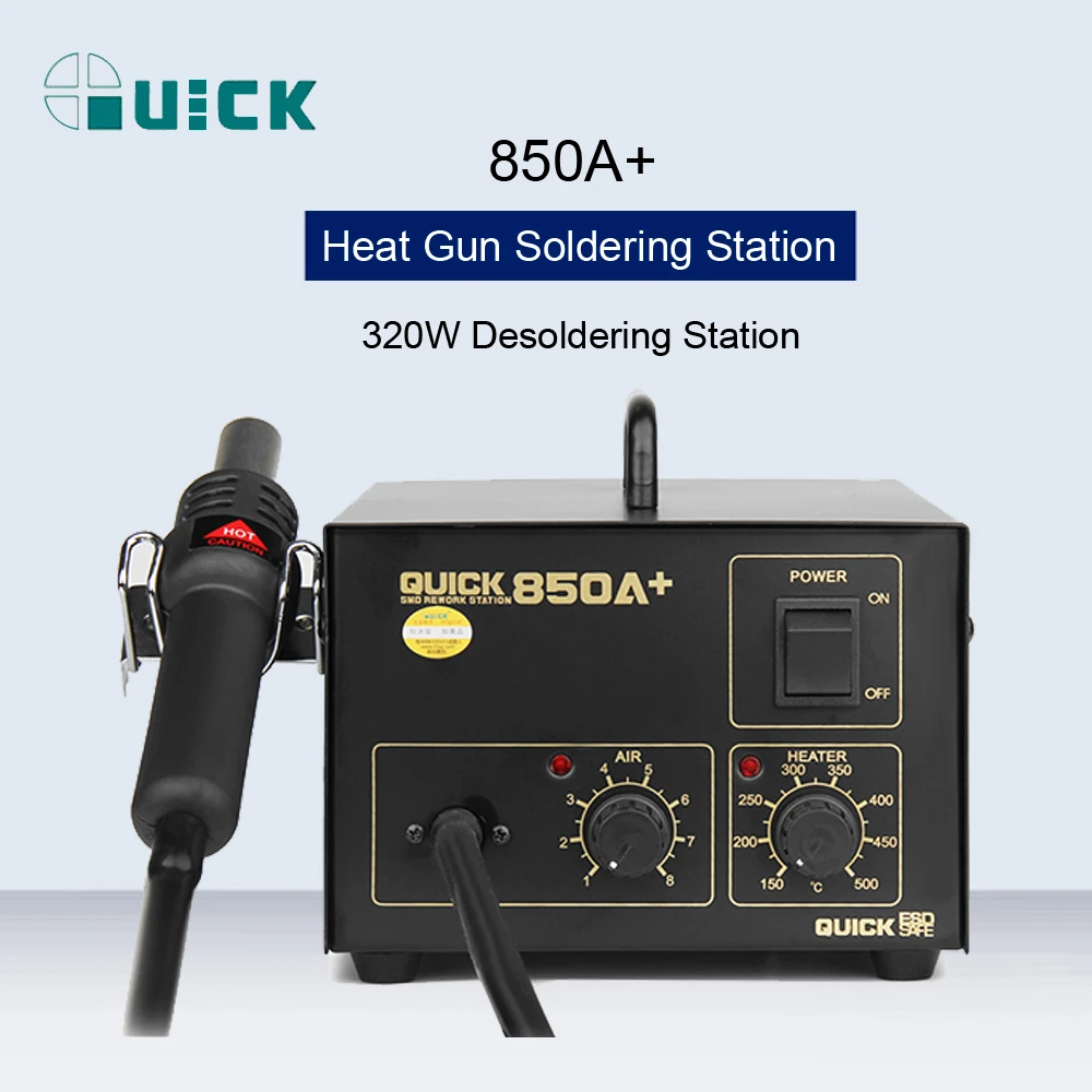 QUICK 850A Heat Gun Soldering Station Air Pump Hot Air Gun Desoldering ...