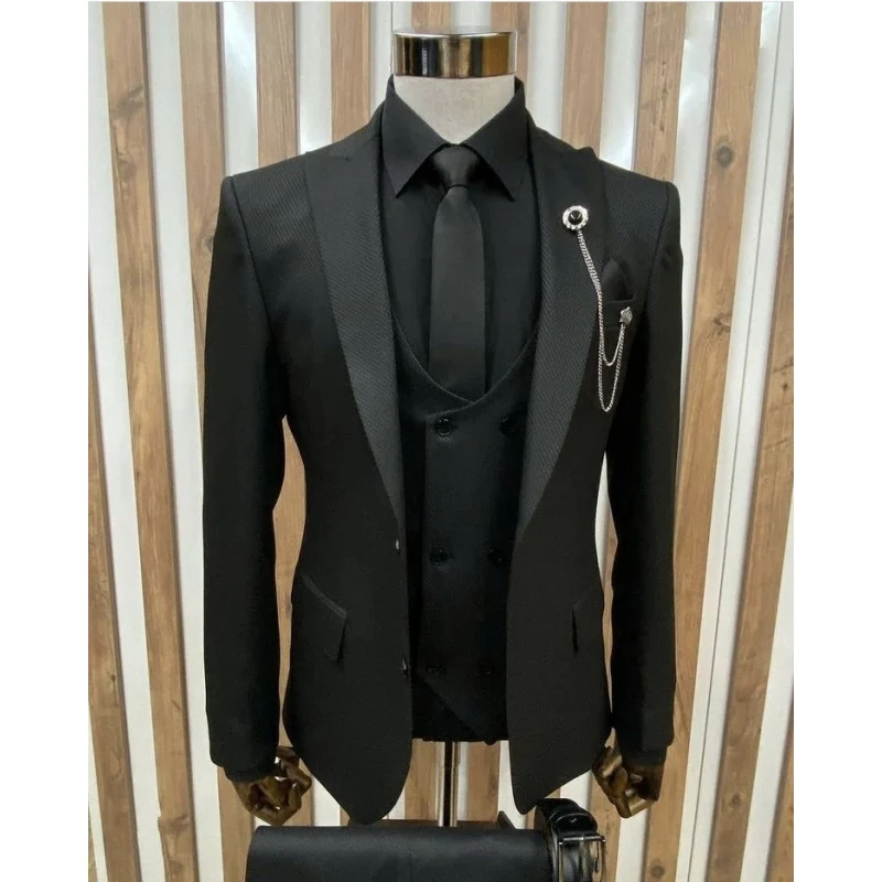 Schwarze-Hochzeitsanz-ge-f-r-M-nner-Br-utigam-Smoking-Business-Blazer-Hose-Abschlussball-Party ...