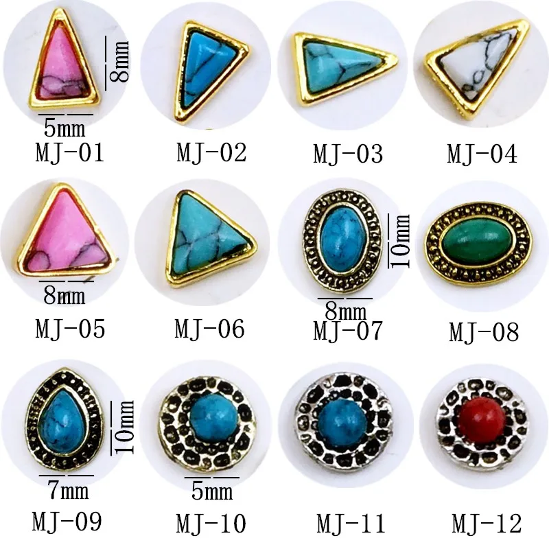 20pcs/pack metal nail art long triangle oval drop tear with turquoise stones 3d jewelry gel ...